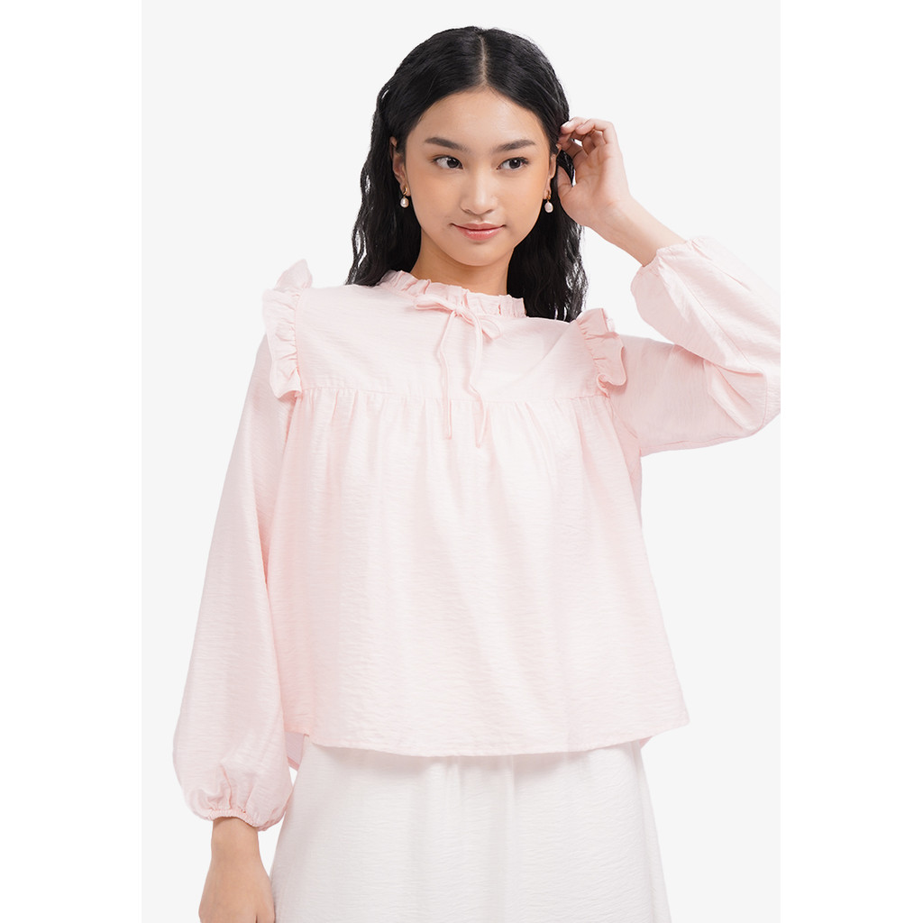 Jual COLORBOX Ruffled Long Sleeve Blouse Lt. Pink | Shopee Indonesia