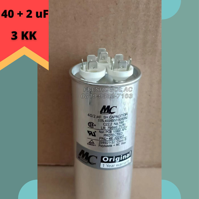 Jual KAPASITOR AC / CAPACITOR AC LG 3 KAKI 40/2 uF (MERK MC) 40/2 MIKRO | Shopee Indonesia