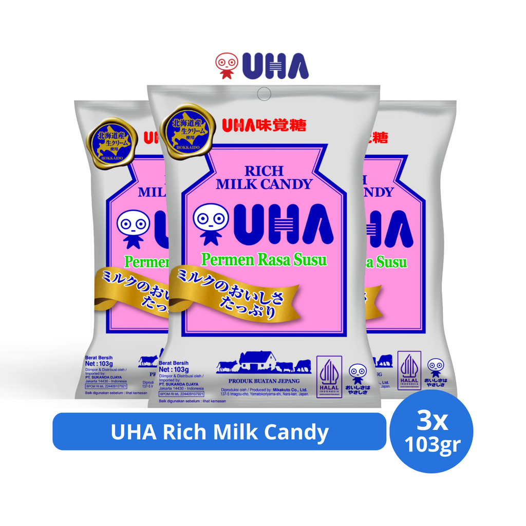 Jual UHA Rich Milk Candy 103gr x 3 pcs | Shopee Indonesia