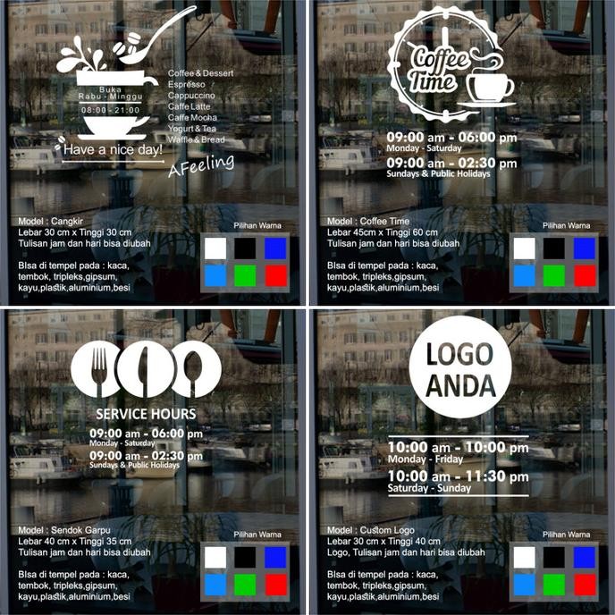 Jual Sticker Kaca Dinding Cafe Open Hours Jadwal Buka Resto Cutting ...