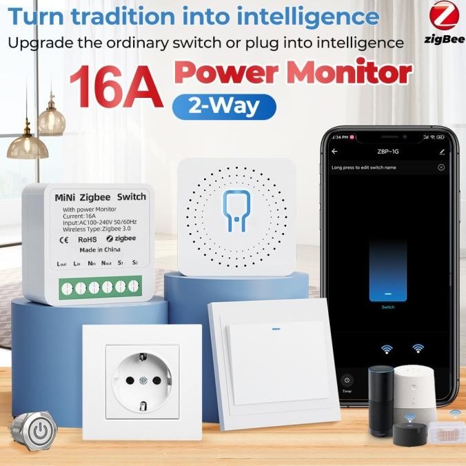 Jual Power Monitor Tuya ZigBee Smart Switch 16A WiFi DIY Module Timer ...
