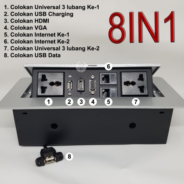 Jual STOP KONTAK MEJA 2 STOPKONTAK MULTI 3PIN USB HDMI VGA 2 DATA FLIP ...