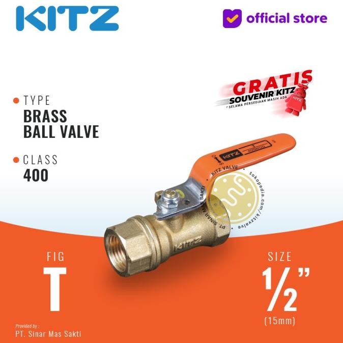 Jual KITZ Brass Ball Valve Fig. 400 T , 1/2" - 15A - 15mm , Drat / Screw | Shopee Indonesia