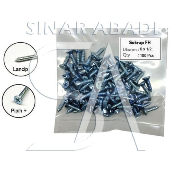 Jual SEKRUP FH 6 x 1/2 - SKRUP FH 6x1/2 BAUT TAPPING ISI 100 PCS sina4bb Ayo Beli | Shopee Indonesia