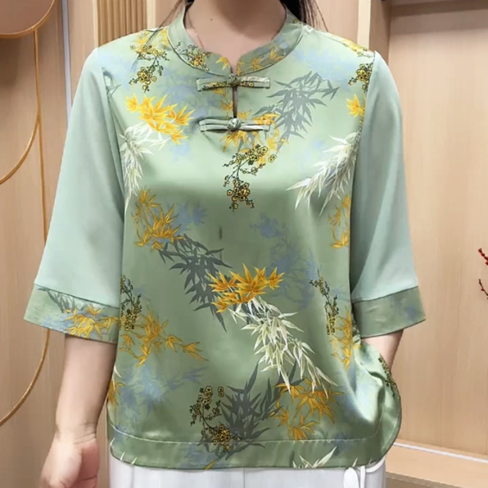 Jual Kemeja Wanita Bercetak Gesper Bambu Semua Cocok Gaya Tiongkok ...