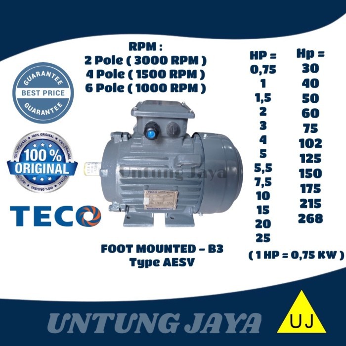 Jual DINAMO ELEKTRO MOTOR B3 TECO 3 PHASE 60 HP 45 KW 4 POLE 1500 RPM | Shopee Indonesia