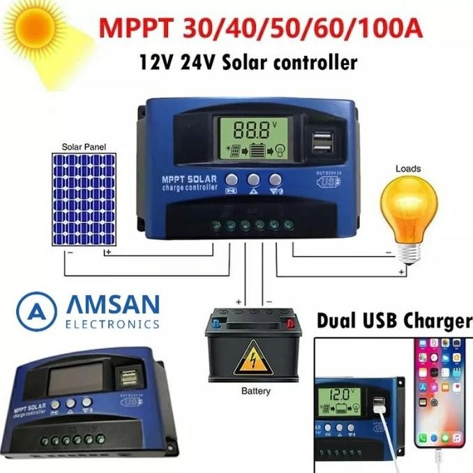 Jual Scc Mppt Solar 60A 30A Charge Controller 12V 24V Cell Panel Surya ...