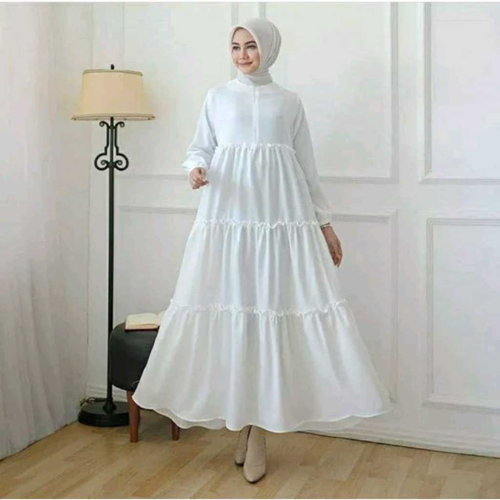 Jual Gamis Terbaru 2024 Lebaran Wanita Putih Bersih Larissa Rempel ...