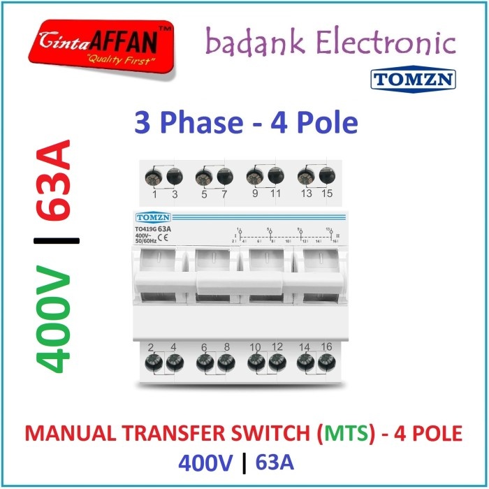 Jual MTS AC 4P 63A 400V MANUAL TRANSFER CHANGE OVER SWITCH COS 3-PHASE | Shopee Indonesia