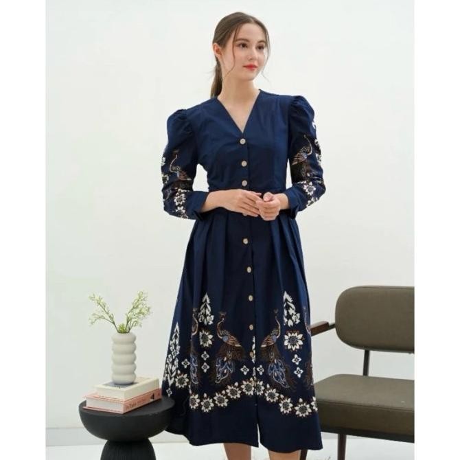 Jual Pikoi_id | Maxi dress batik wanita modern / long dres lengan panjang ES77 | Shopee Indonesia