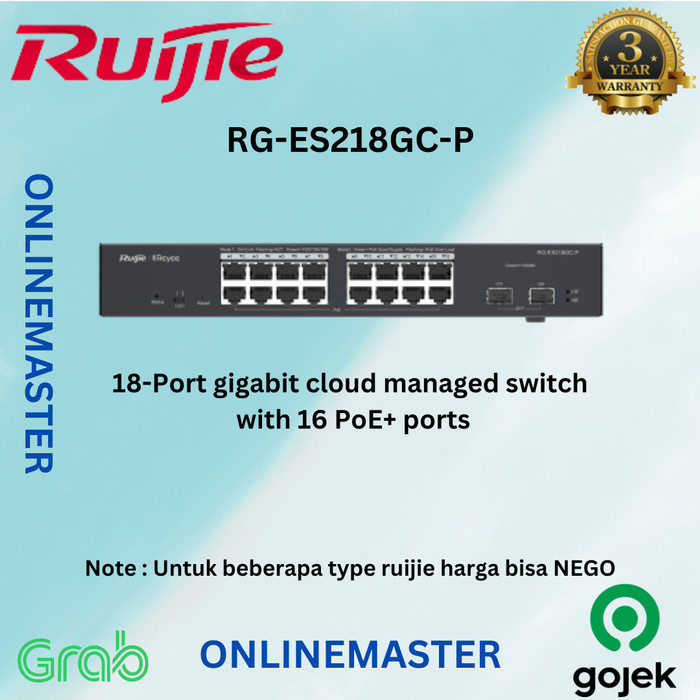 Jual (Geo) Ruijie RG-ES218GC-P 18-Port Gigabit Smart POE+ Switch 240W ...