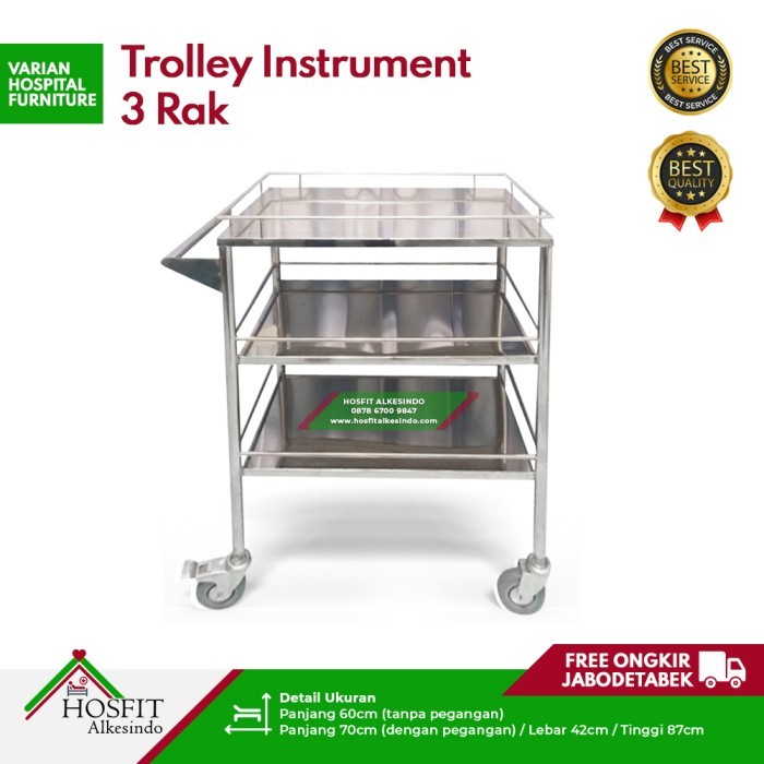 Jual Troly Instrument 3 Susun Stainless Steel Trolley Troli Dorong ss ...