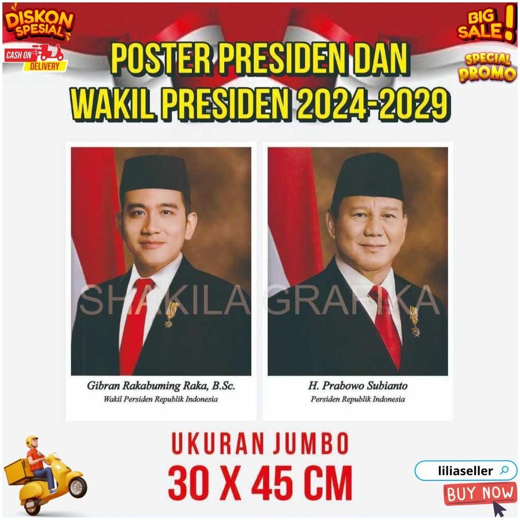 Jual Foto Poster Presiden Dan Wakil Presiden Prabowo Gibran 2024-2029 D Promo Puncak | Shopee ...
