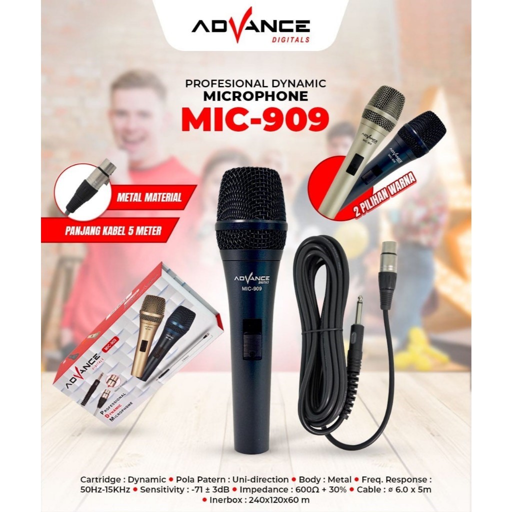 Jual Advance MIC-909 Profesional Dynamic Microphone Metal Matrial Mic ...