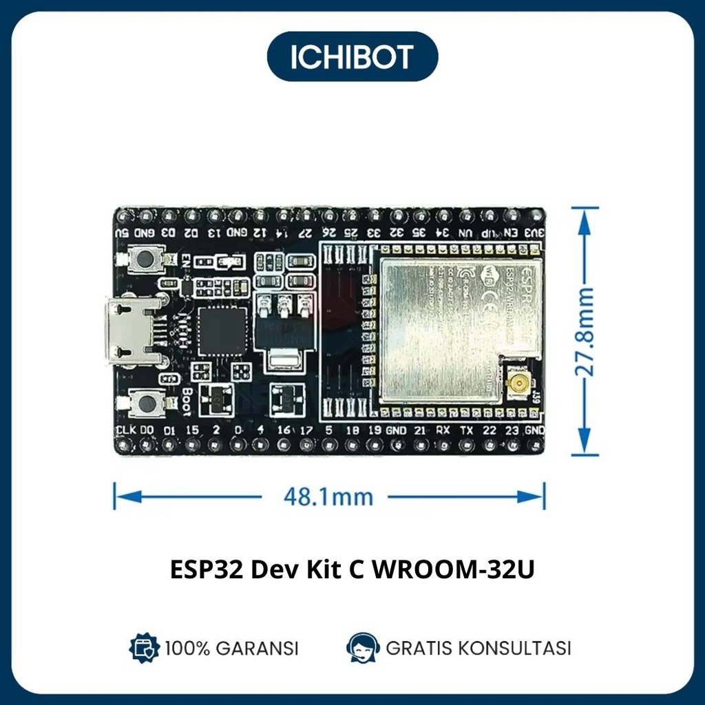Jual ESP32 DevKitC Development Board - Equipped with WROOM 32U - Tidak termasuk antenna | Shopee ...