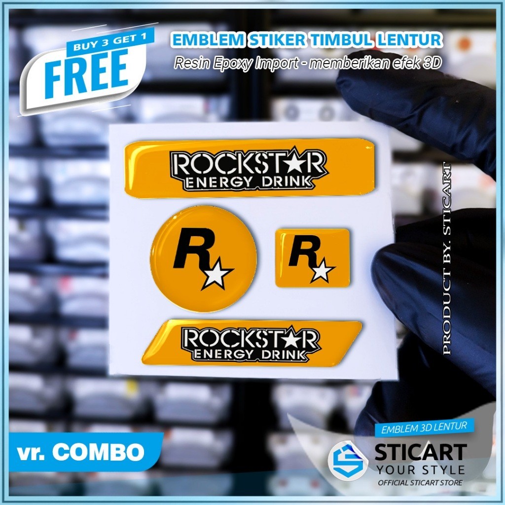Jual EMBLEM ROCKSTAR TIMBUL STIKER MOTOR COMBO 3D EMBLEM TIMBUL LENTUR ...