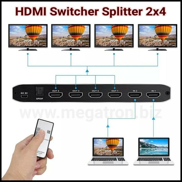 Jual Hdmi Switcher Splitter 2X4 (2 Input - 4 Output) - Support 4K Uhd ...