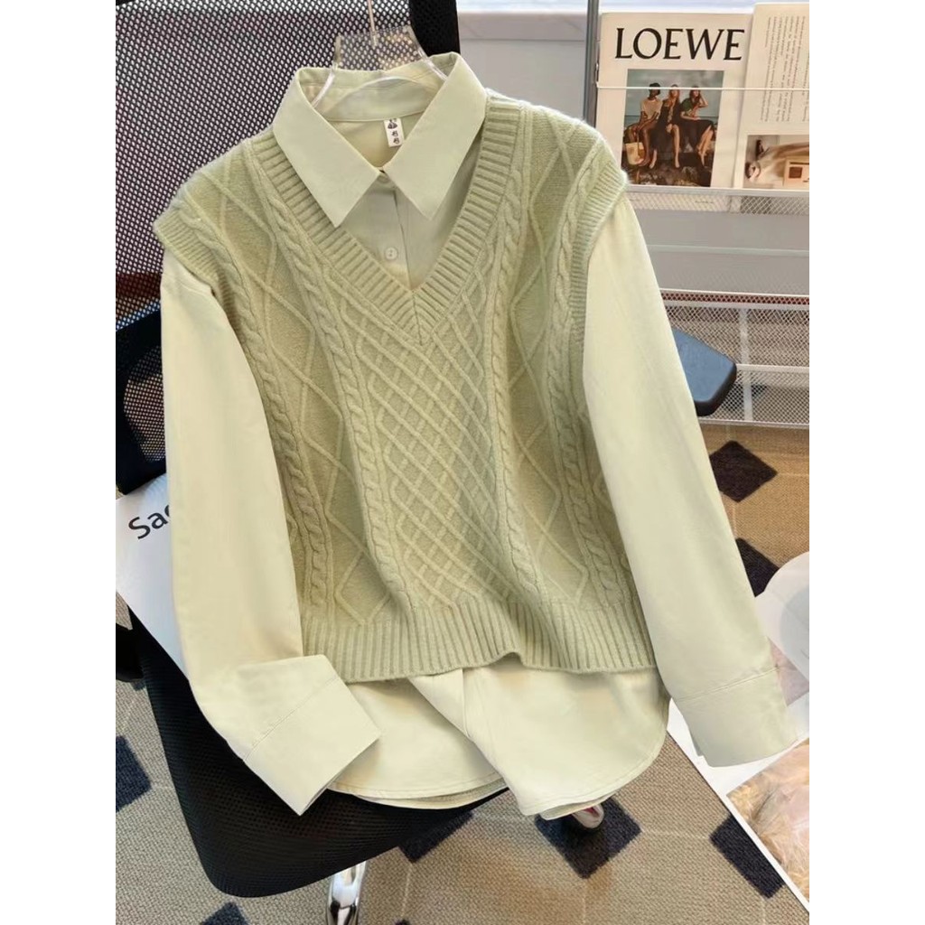 Jual Sweter Rajut Longgar Wanita, Pakaian Luar Rompi Rajutan Baru V Rompi Modis Kerah | Shopee ...