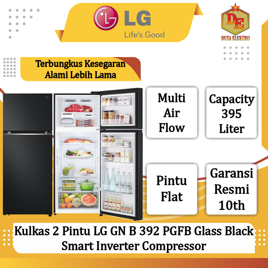 Jual Kulkas 2 Pintu LG GNB 392 PGFB Glass Black Smart Inverter Compressor | Shopee Indonesia