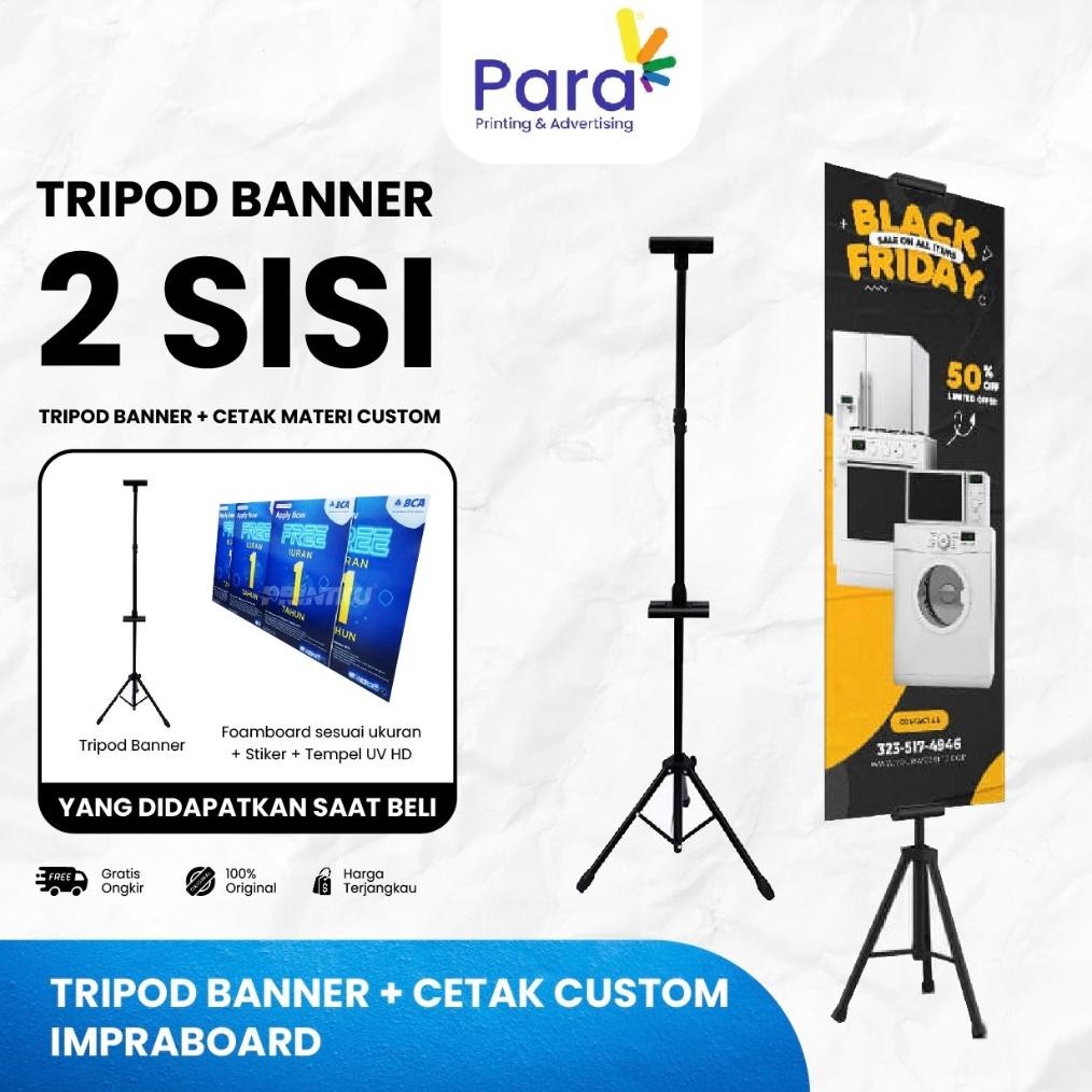Jual READYYY>> TRIPOD BANNER 2 SISI + CETAK IMPRABOARD + STIKER HD | Shopee Indonesia
