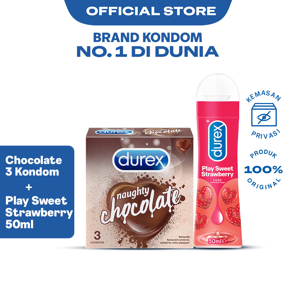 Jual Durex Naughty Chocolate 3s + Lube Play Sweet Strawberry 50ml ...
