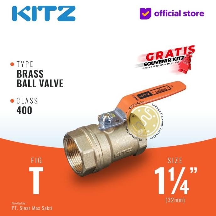 Jual KITZ Brass Ball Valve Fig. 400 T , 1 1/4" - 32A - 32mm , Drat / Screw | Shopee Indonesia