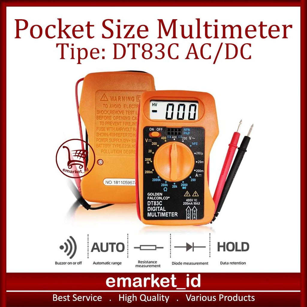 Jual EM Pocket Size Digital Multimeter AC DC DT83C Ai21 / Multitester ...