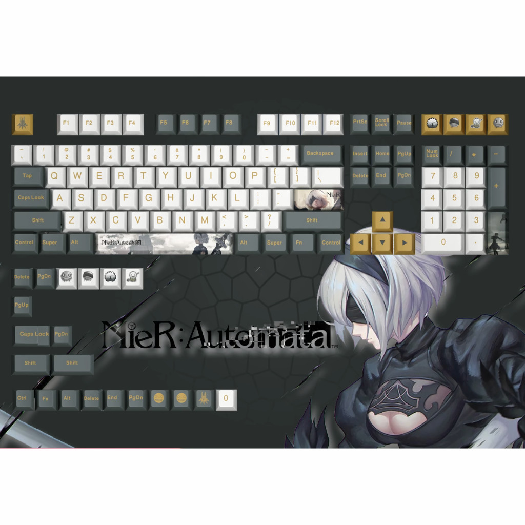 Jual 130 Tombol Game Anime NieR Automata 2B Keycaps PBT Dye Sub Keycap ...