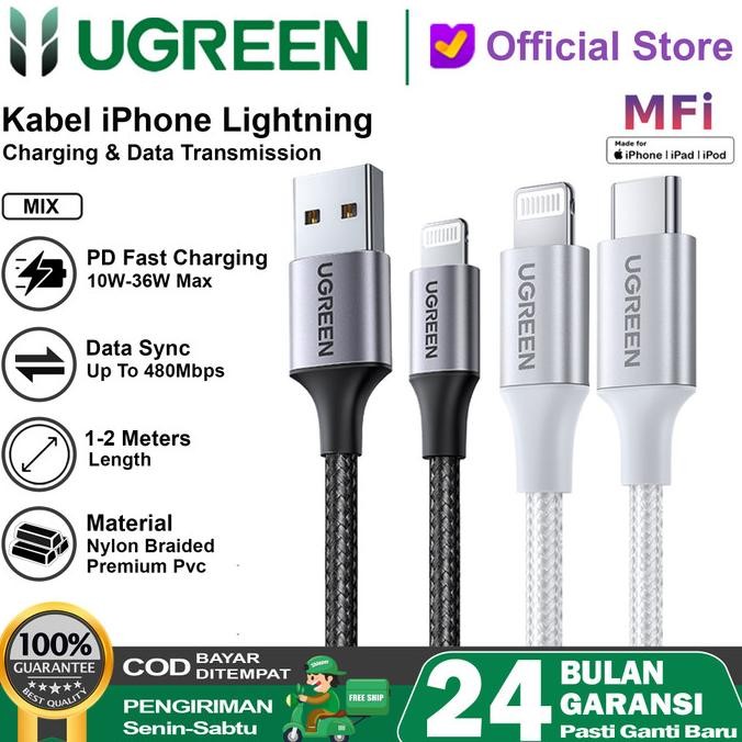 Jual Ugreen Kabel Data Iphone Mfi Usb Lightning Dan Usb Type C To Lightning | Shopee Indonesia