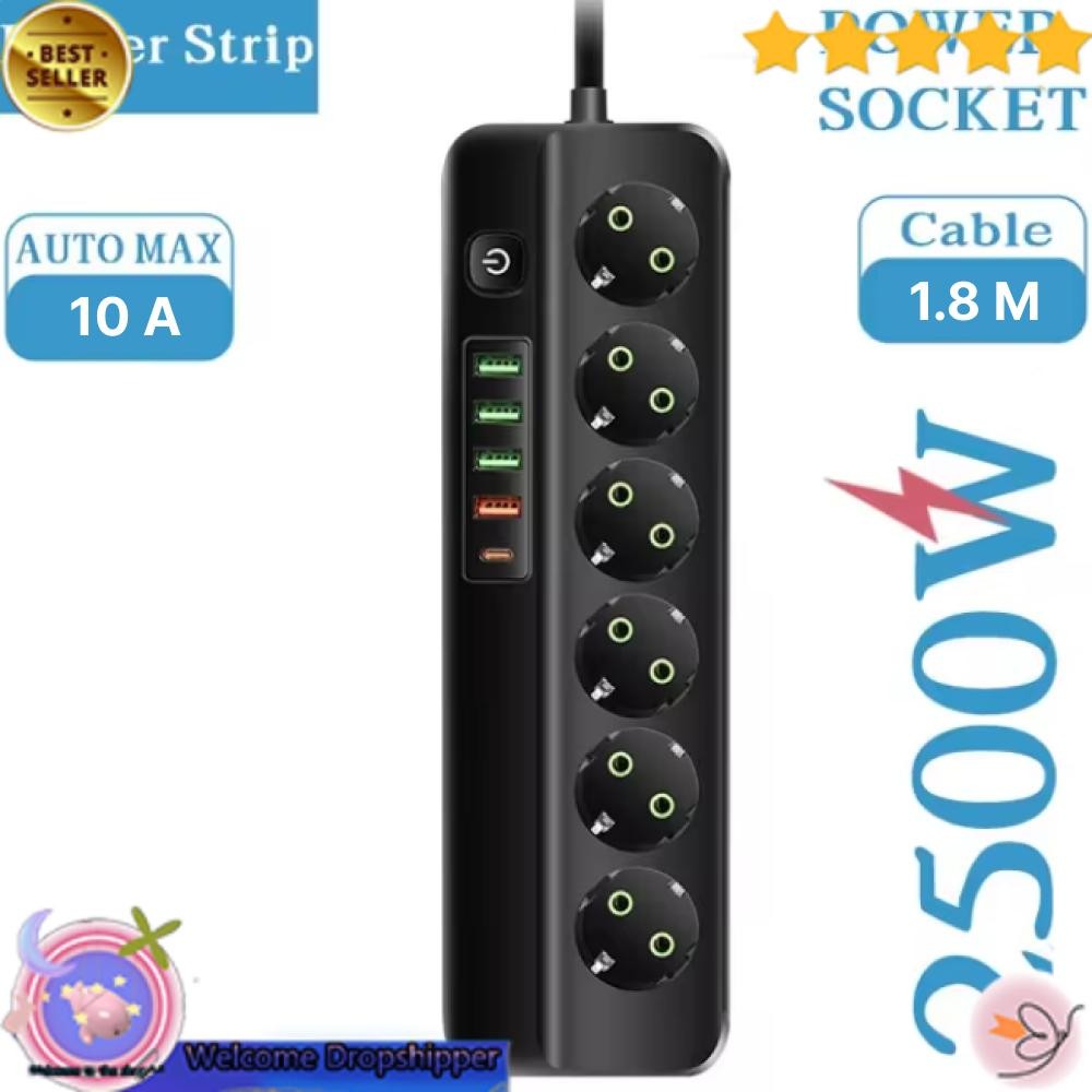 Jual Yourfavproduct QIAOLIAN Stop Kontak 6 Lubang USB Type C EU Plug 10A 110-250V 2500W - QL ...