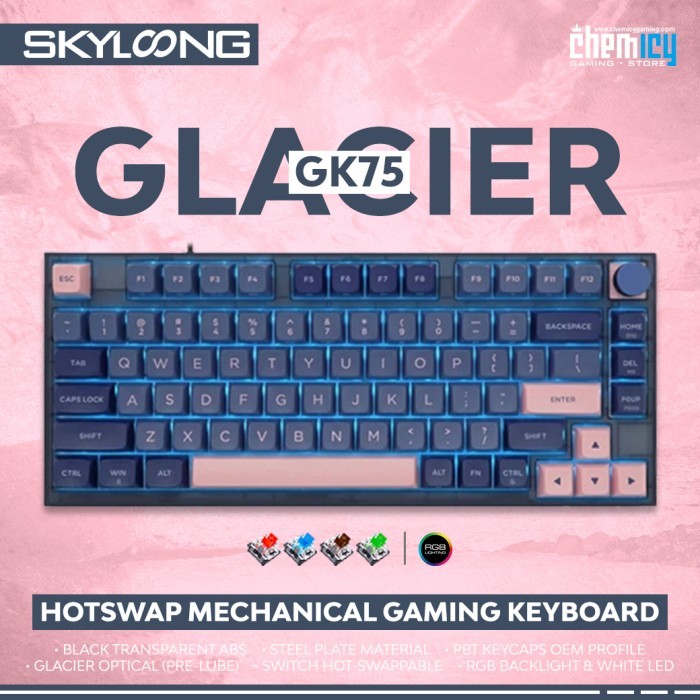 Jual Cuci Gudang Skyloong Gk75 Glacier Blue Pink Hotswap Mechanical ...