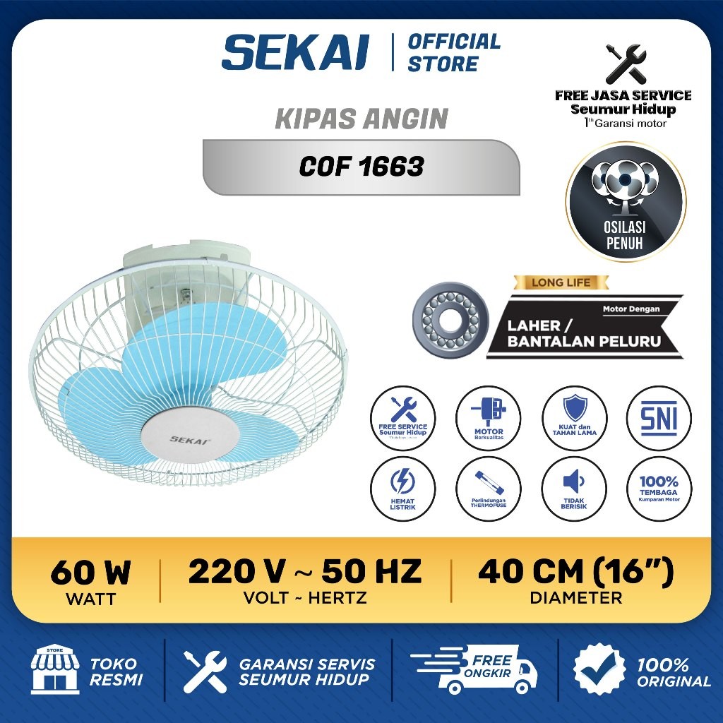 Jual SEKAI Kipas Angin Langit Langit Gantung Plafon / Orbit Fan 16 Inch ...