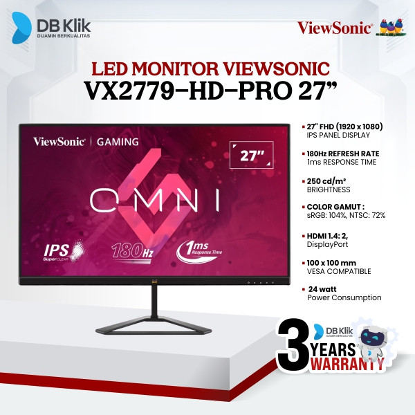 Jual Viewsonic Led Monitor Vx2779-Hd-Pro 27" 180Hz 1Ms Ips Fhd Hdmi Dp | Shopee Indonesia