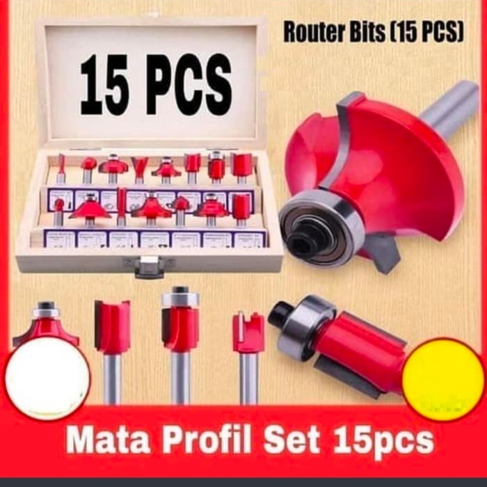 Jual HARGA DISC - MATA PROFIL SET ROUTER BIT BITS 15PCS TRIMMER KAYU ...