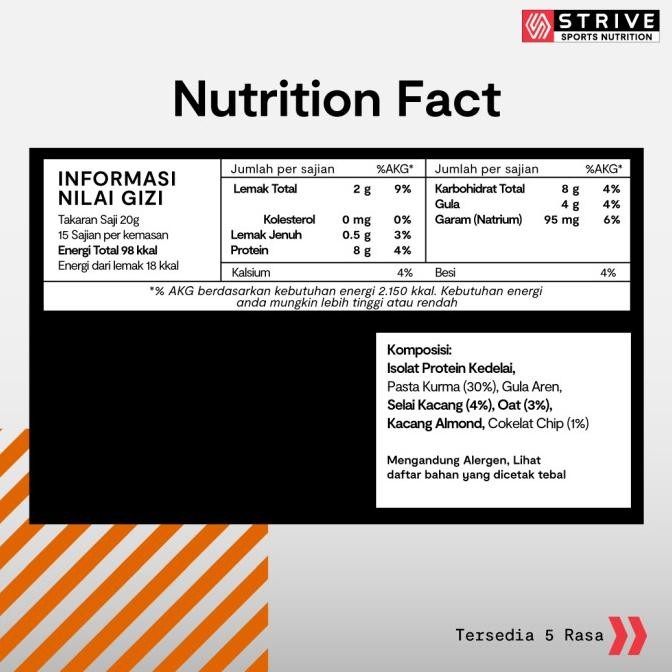 Jual Strive Protein Bar Rasa Selai Kacang Cokelat Chip - 1 Box Isi 5Pcs ...