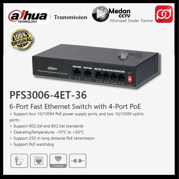 Jual DAHUA DH-PFS3006-4ET-36 6-Port Fast Ethernet Switch Hub 4 Port PoE ...
