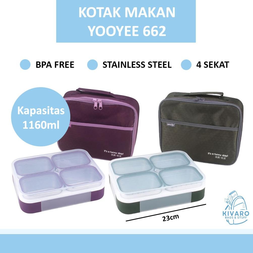 Jual Yooyee 662 Kotak Makan Stainless 4 Sekat Extra Tas 1160ml Anti ...