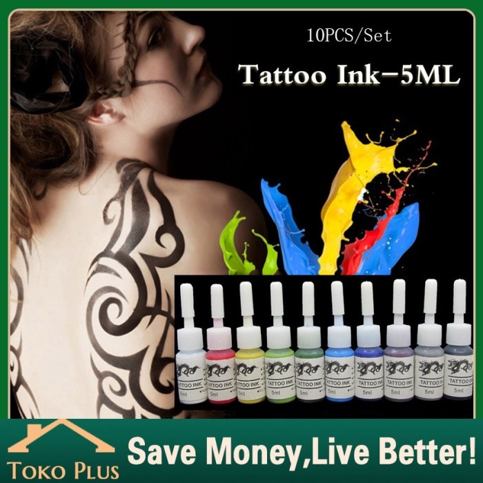Jual GG Isi 10PCS Tinta Tattoo Se Permanen Pigment Tato Sulam 10 Warna ...