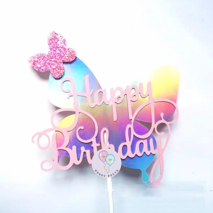 Jual CAKE TOPPER HBD MOTIF KUPU-KUPU HOLOGRAM / TUSUKAN HIASAN KUE ...
