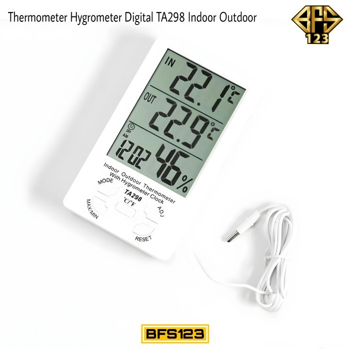 Jual Termometer Hygrometer Clock Digital Ta298 Indoor Outdoor | Shopee ...