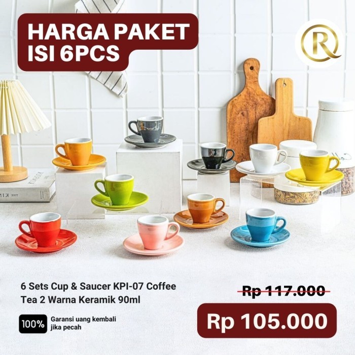 Jual 6 SETS CUP & SAUCER KPI-07 COFFEE TEA 2 WARNA PORCELAIN 90ML KOPIN | Shopee Indonesia