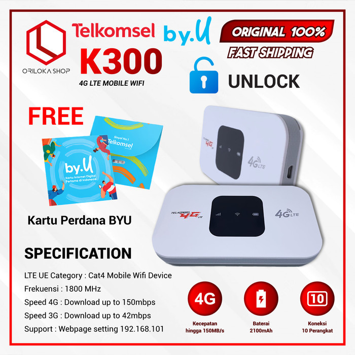 Jual Modem Mifi K300 Wifi 4G LTE Unlock All Operator Free Kartu Perdana | Shopee Indonesia
