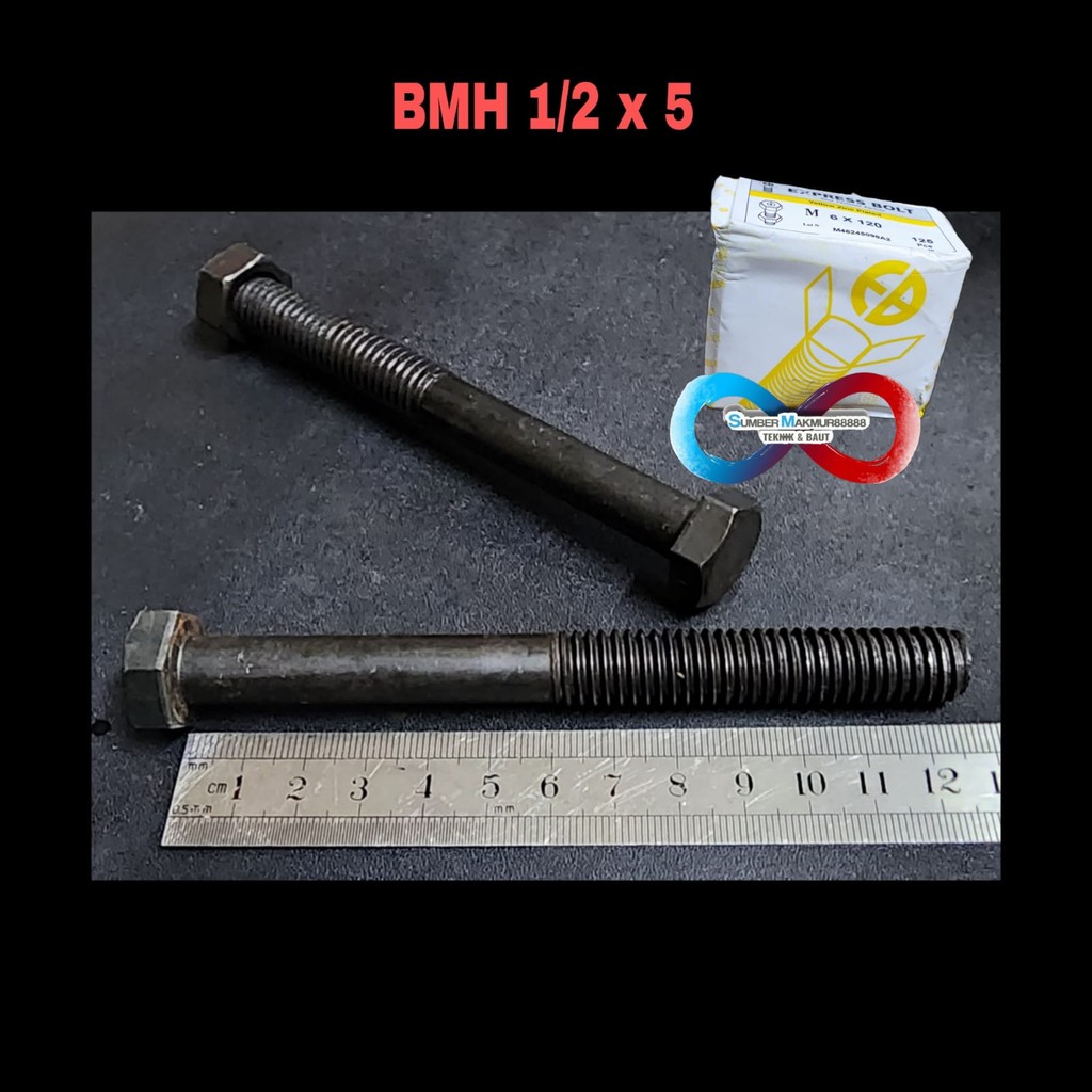 Jual BOX - Baut mur hitam (BMH) 1/2 x 5 inch ( Isi 45 pcs ) | Shopee ...