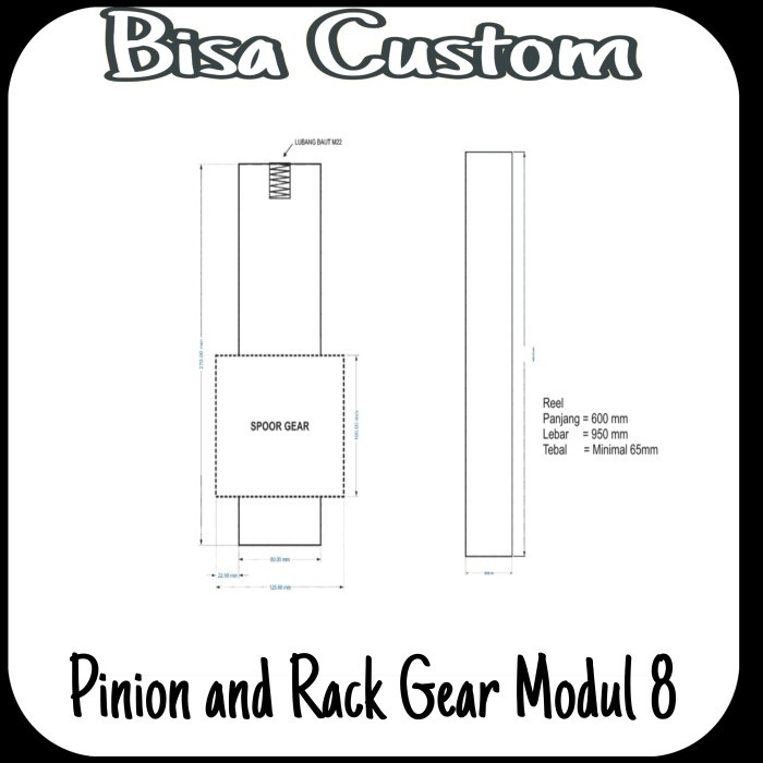 Jual pembuatan rack gear dan pinion dimensi custom modul 8 Z14 dan Z23 ...