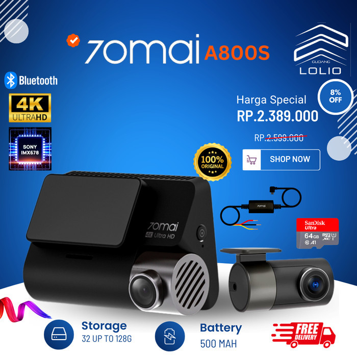 Jual 70mai A800s Dash Cam HD 4K 2160P GPS ADAS Set (Front+Rear Camera) | Shopee Indonesia
