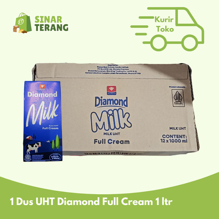 Jual 1 Dus SUSU UHT DIAMOND FULL CREAM PLAIN 1 LTR GROSIR KARTON | Shopee Indonesia