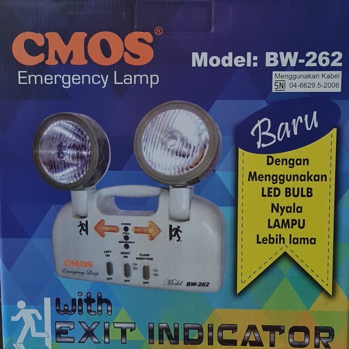 Jual Lampu Emergency Lamp CMOS BW 262 with EXiT INDICATOR Charge Aki 6V ...