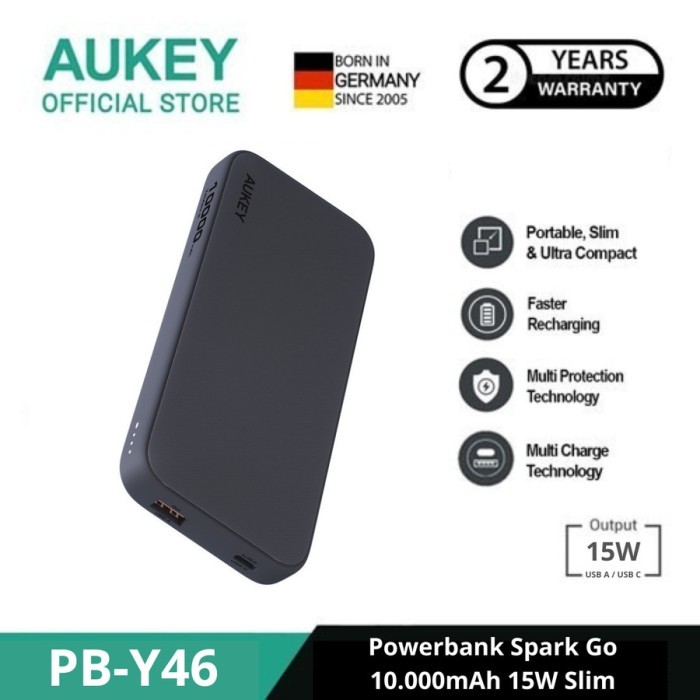 Jual Aukey Spark Go 15W 10000mAh Fast Charging Slim USB C Power Bank PB-Y46 | Shopee Indonesia