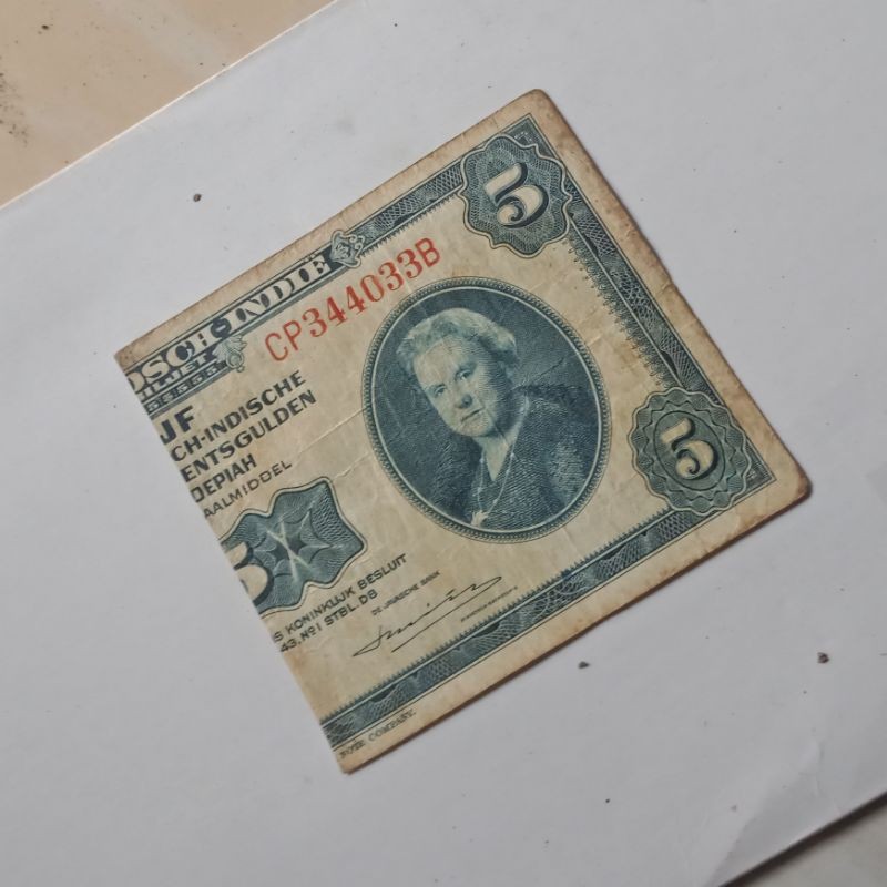 Jual PROMO SENERING 5 GULDEN NICA 1943 WIHELMINA BELANDA KOLEKSI KERTAS ...