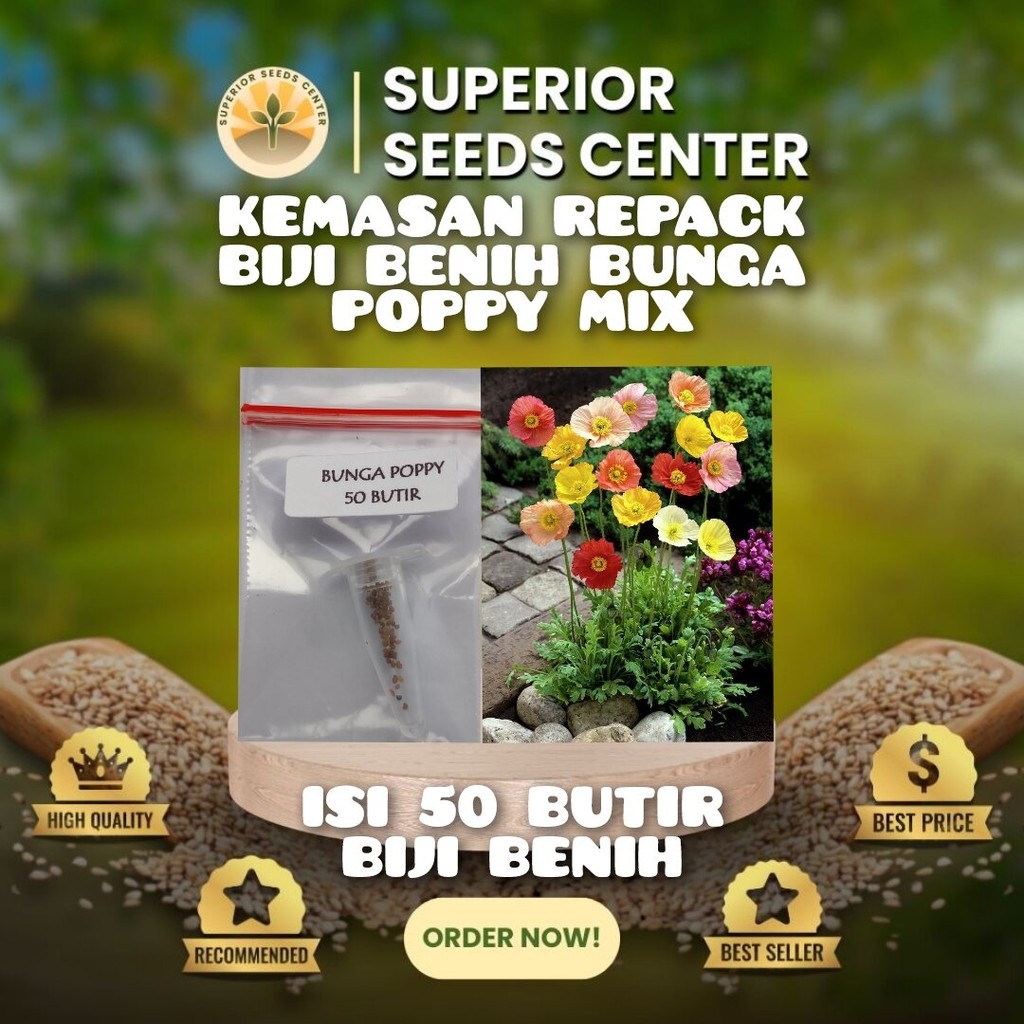 Jual 50 Butir Biji Benih Bunga Poppy Mix Warna (Kemasan Repack Plastik ...